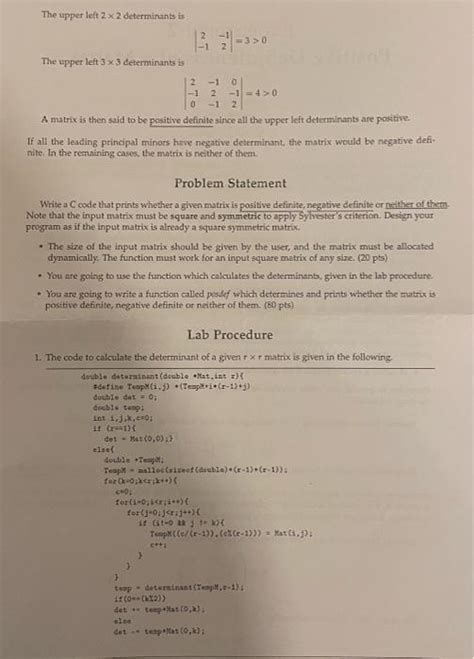 Solved Experiment 2 Positive Definiteness Of A Matrix