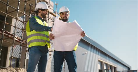 청사진 남성 및 건축가 팀 협업 전략 및 계획 건물 설계 건설 또는 산업 개발 아래 전망 건축 프로젝트에 대한 건축업자와 계약자 협력 2명에 대한 스톡 사진 및 기타 이미지