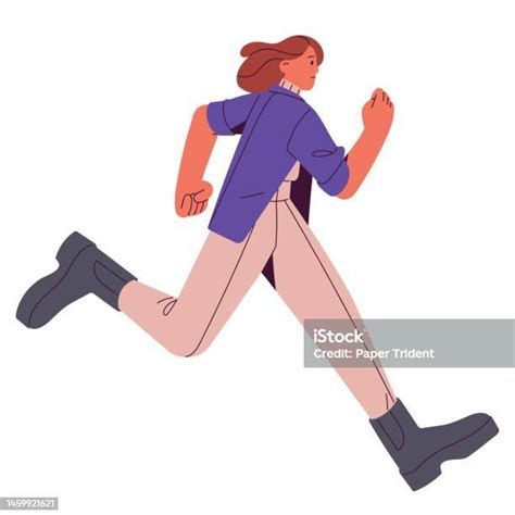 불안한 여자가 달리고 있습니다 바쁜 걱정 귀신 들린 소녀가 서두르고 긴급한 사업 긴급에 빠르게 움직입니다 공포에 질린 겁에 질린 사람이 행동합니다 흰색 배경에 격리된 평면