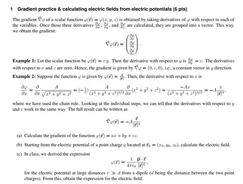 solved 1 gradient practice and calculating electric fields