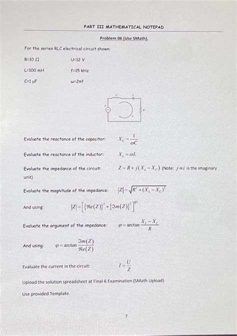 Solved For The Series RLC Electrical Circuit Shown Chegg Com