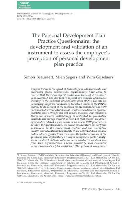 Pdf The Personal Development Plan Practice Questionnaire The
