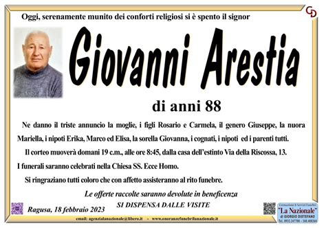 Necrologi Giovanni Arestia Ragusa Oggi