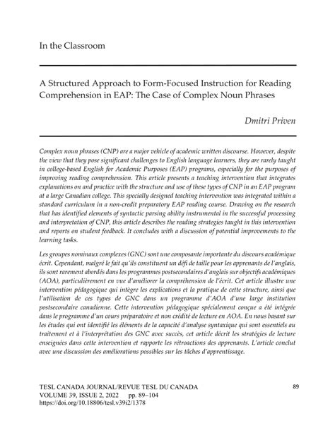 Pdf Structured Approach To Form Focused Instruction For Reading Comprehension In Eap The Case
