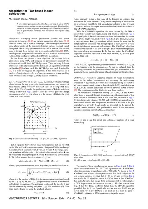 Pdf Algorithm For Toa Based Indoor Geolocation