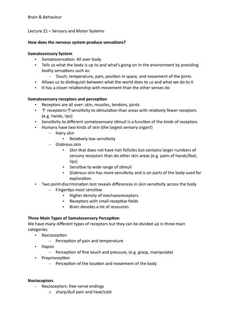 Lecture Sensory And Motor Systems Lecture Sensory And Motor Systems How Does The
