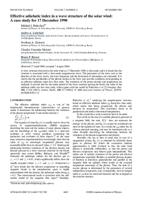 Pdf Effective Adiabatic Index In A Wave Structure Of The Solar Wind