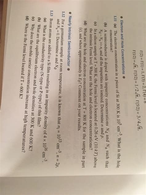 Solved Electron And Hole Concentrations The Electron