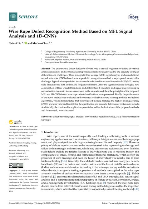 Pdf Wire Rope Defect Recognition Method Based On Mfl Signal Analysis