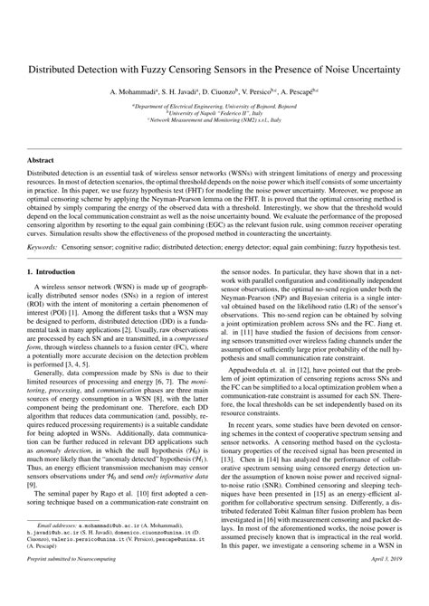 Pdf Distributed Detection With Fuzzy Censoring Sensors In The