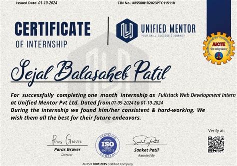 Internship Fullstackdeveloper Webdevelopment Unifiedmentor