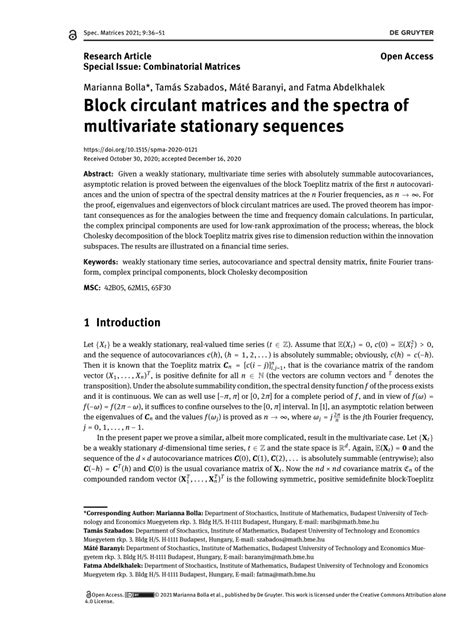 Pdf Block Circulant Matrices And The Spectra Of Multivariate Stationary Sequences