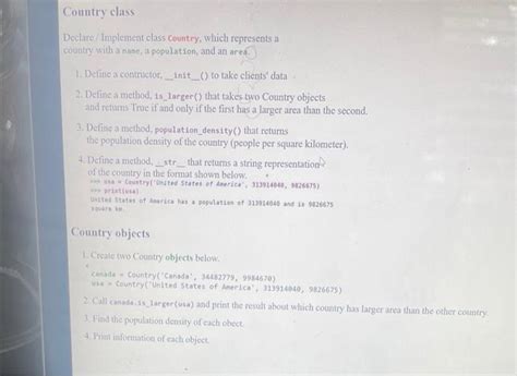 Solved Country Class Declare Implement Class Country Which