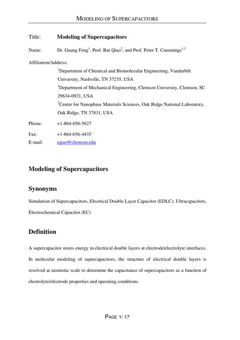Pdf Modeling Of Supercapacitors