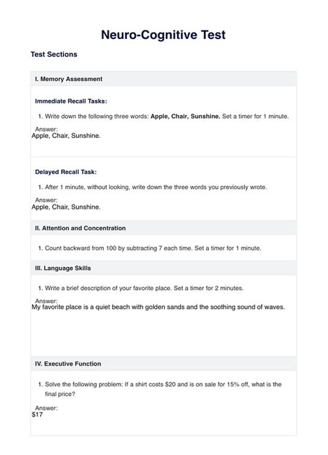 Free Printable Cognitive Tests All Free Printables