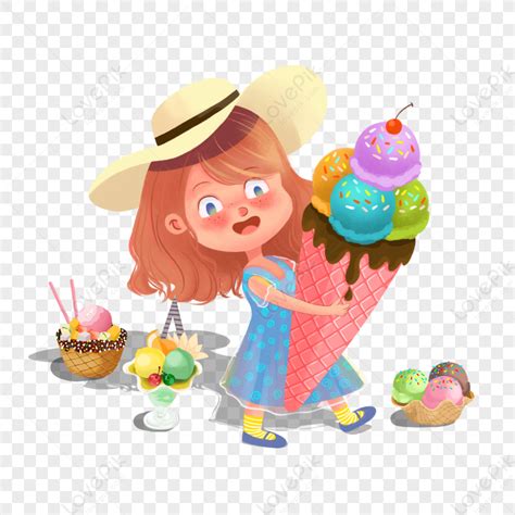 소녀 아이스크림을 들고 Png 일러스트 무료 다운로드 Lovepik