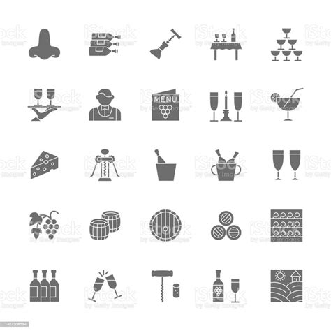 와인 그레이 아이콘 세트 알코올 메뉴 칵테일 코르크 스크류 웨이터 등 상징에 대한 스톡 벡터 아트 및 기타 이미지 상징 아이콘 와인 저장고 Istock