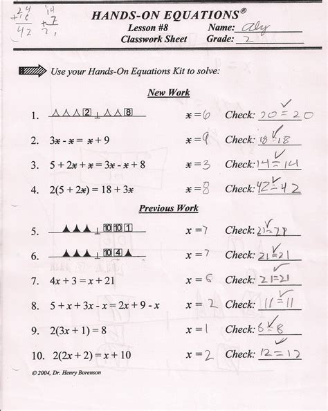Hands On Equations Lesson 1 Worksheet Tessshebaylo