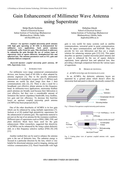 Pdf Gain Enhancement Of Millimeter Wave Antenna Using Superstrate