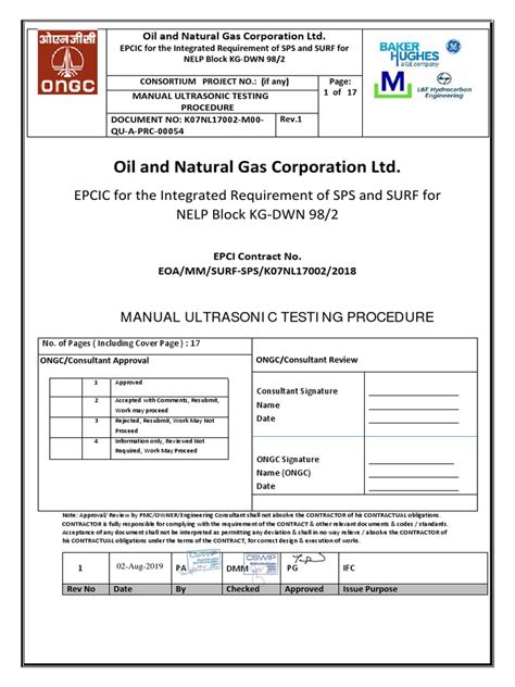 Manual Ultrasonic Testing Procedure For The Kg Dwn 98 2 Project Pdf Nondestructive Testing