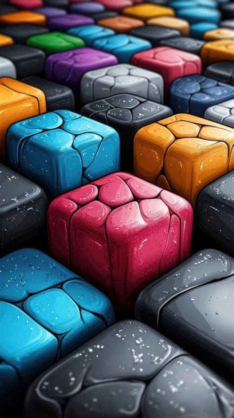A Colorful Arrangement Of Textured Cubes In Various Shades Creating A