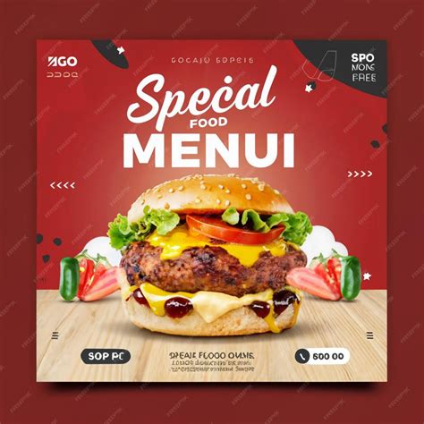 특별한 음식 메뉴 레스토랑 패스트푸드 버거 소셜 미디어 인스타그램 포스트 템플릿 프리미엄 Psd 파일