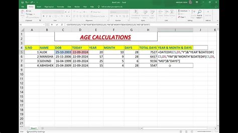 age calculation 🧮 for excel sheet with formula 2024 excel exceltips exceltutorial youtube