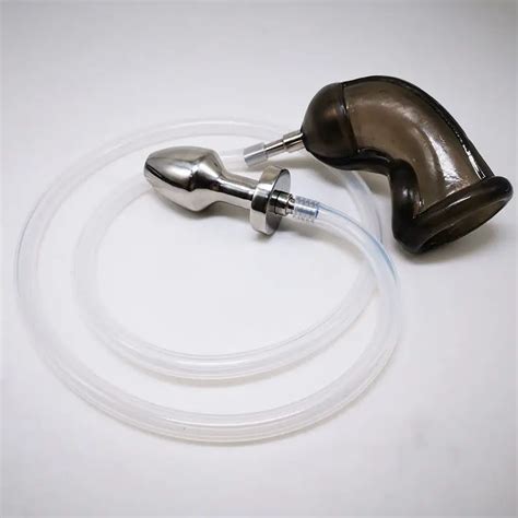 Mens Wear Silicone Irrigation System Penile Sheath Flow Into The Anus Plug Sm Chastity Device