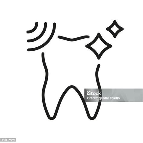 치과 초음파 세척 라인 아이콘입니다 의료 치아 미백 선형 픽토그램 구강 관리 및 위생 치과 개요 기호입니다 치과 치료 표지판 편집 가능한 획 격리된 벡터 그림 건강 진단에