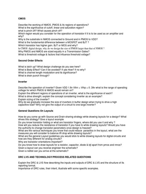 Interview Questions Pdf Mosfet Field Effect Transistor