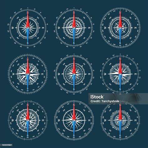 Marine Compass Nautical Wind Rose With Cardinal Directions Of North