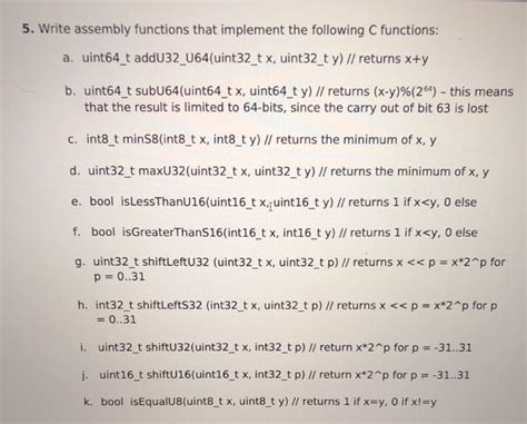 5 Write Assembly Functions That Implement The