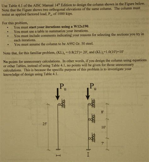 solved use table 4 1 of the a1sc manual 14 th edition to