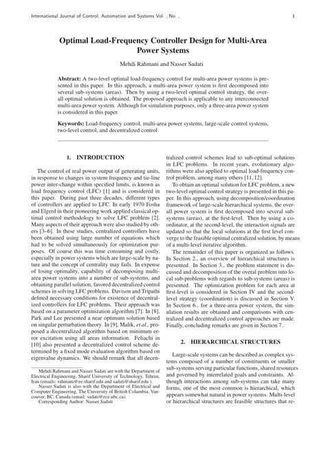 Pdf Two Level Optimal Loadfrequency Control For Multi Area Power Systems