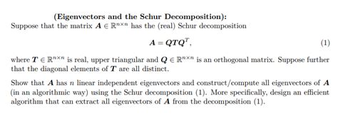 Solved Eigenvectors And The Schur Decomposition Suppose