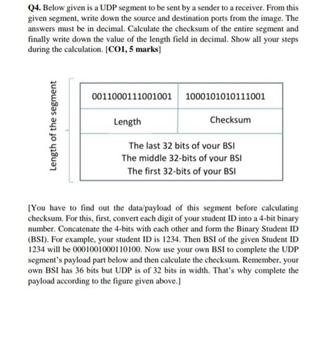 Q4 Below Given Is A Udp Segment To Be Sent By A