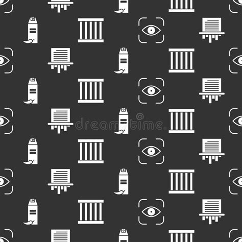 Set Eye Scan Paper Shredder Pepper Spray And Prison Window On Seamless Pattern Vector Stock