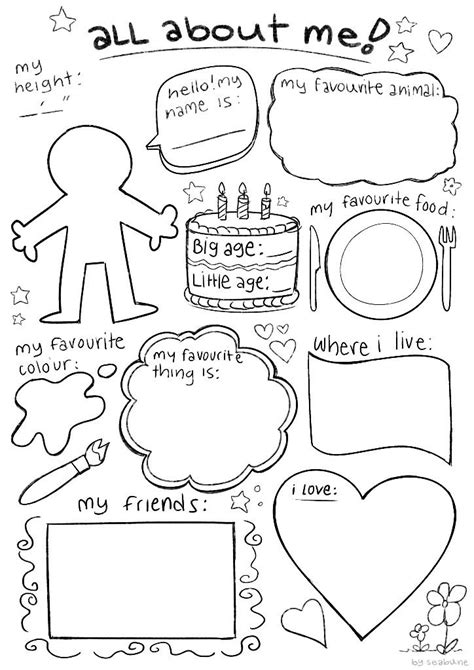 An All About Me Coloring Page With Lots Of Different Things To Write And Draw On It