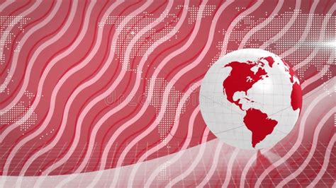rotating globe animation over red wavy background with dotted world map