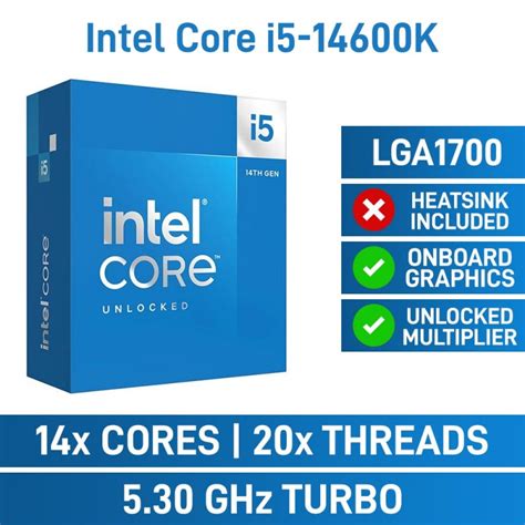 Intel Core I5 14600k 14 Core Cpu With Hyperthreading No Cooler Unlocked Multiplier Integrated