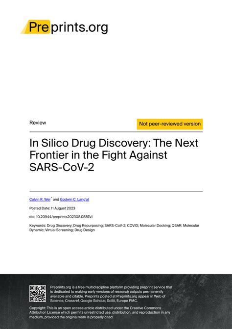 Pdf In Silico Drug Discovery The Next Frontier In The Fight Against
