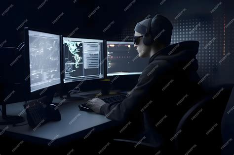 premium ai image hacker wearing virtual reality goggles and using a