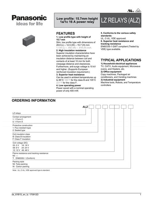 Pdf Data Sheet Panasonic Electric Works Europe Ag