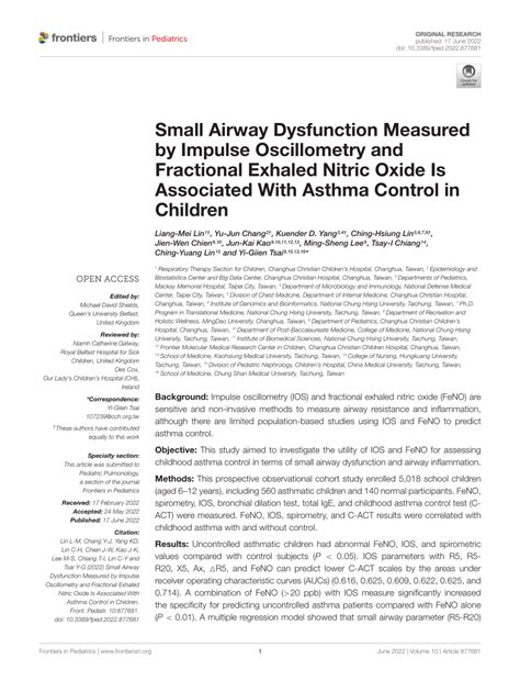 Pdf Small Airway Dysfunction Measured By Impulse Oscillometry And Fractional Exhaled Nitric