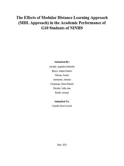 Group 1 Research Paper The Effects Of Modular Distance Learning Mdl