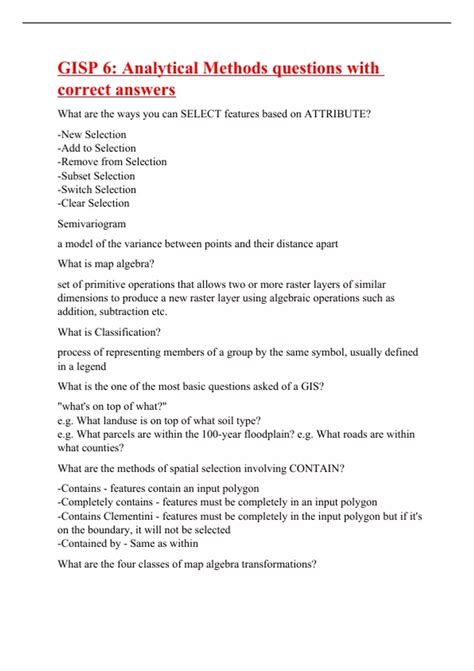 Gisp 6 Analytical Methods Questions With Correct Answers 100 Verified Gisp 6 Stuvia Us