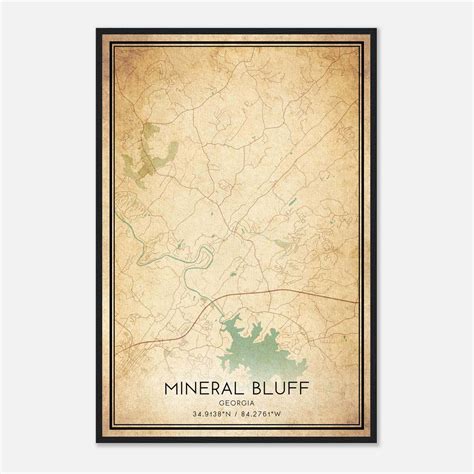 Vintage Mineral Bluff Georgia Map Poster Mineral Bluff Ga City Road