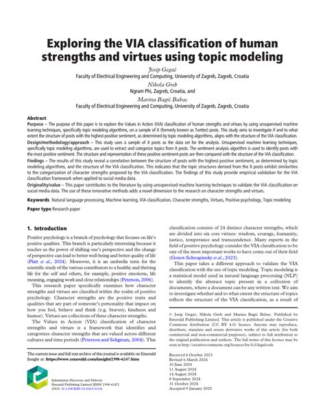 Pdf Exploring The Via Classification Of Human Strengths And Virtues Using Topic Modeling