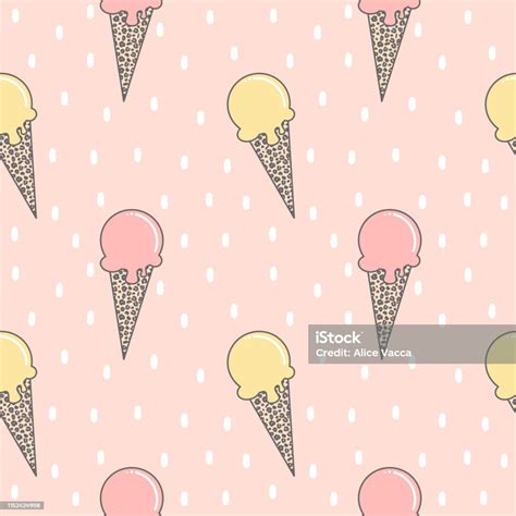 귀여운 다채로운 손으로 그려진 된 여름 원활한 벡터 패턴 배경 그림 표범 인쇄 콘과 아이스크림 귀여운에 대한 스톡 벡터 아트 및 기타 이미지 Istock