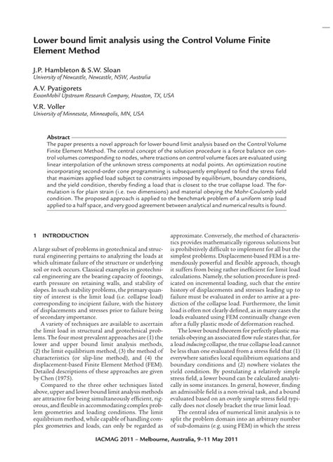 PDF Lower Bound Limit Analysis Using The Control Volume Finite Element Method